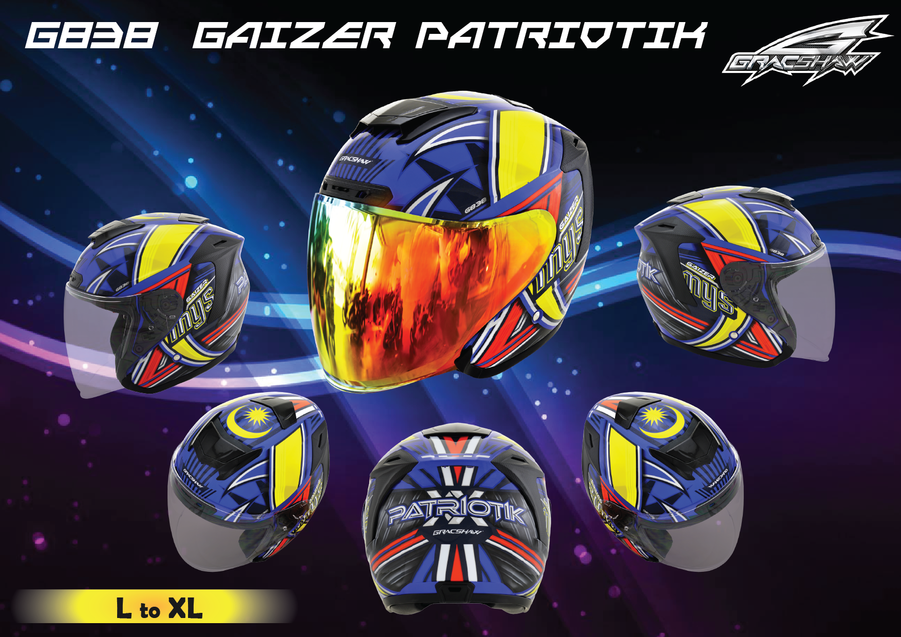 HELMET GRACSHAW G838 GAIZER PATRIOTIK - KS Motor Sales & Service Sdn Bhd
